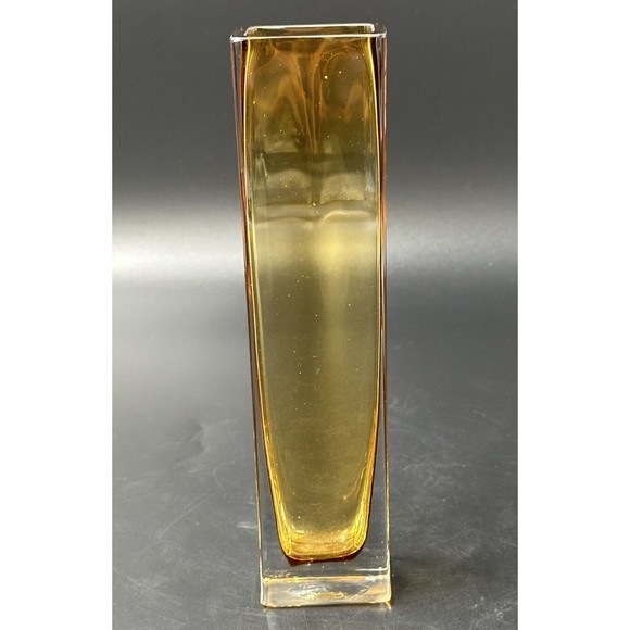 Unmarked | Accents | Amber Hand Blown Rectangular Glass Vase With Clear ...